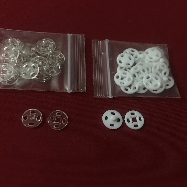 Plastic Snap Fasteners, Clear, Black, or White, 10 Sets, NEW 7MM 10MM ...