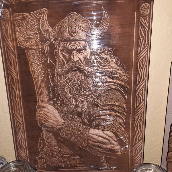 Wood Laser Engraving Thor Art, 3D Illusion Norse Mythology Viking Decor ...