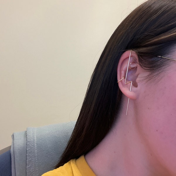 LONG Industrial Ear Bar Cartilage Cuff No Piercing / 18 Gauge / 14k ...