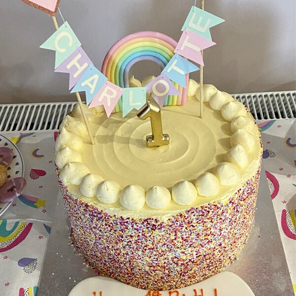 Pastel Rainbow Cake Topper Bunting Personalised - Etsy UK