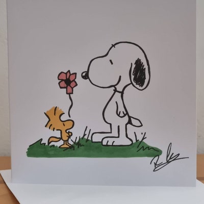 Hand Drawn Snoopy and Woodstock Card Birthday Handmade Cute Wedding ...
