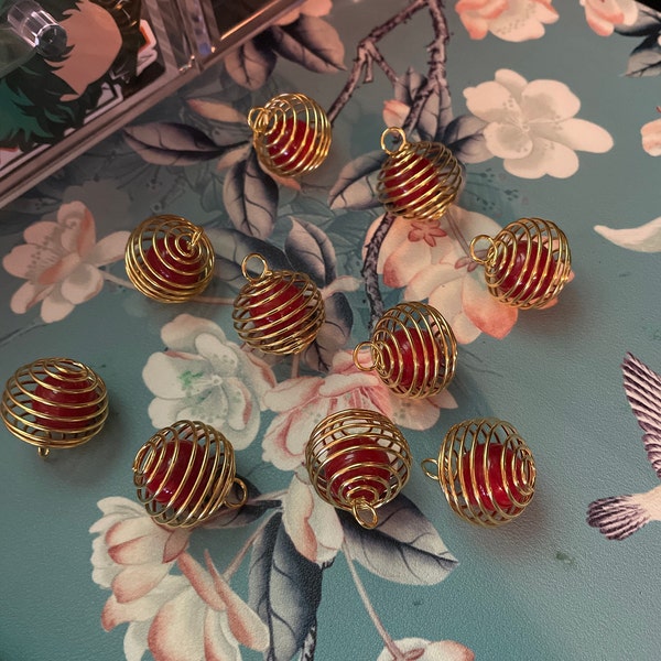 4 or 20 BULK Gold Spiral Bead Cages, Captive Bead Cage, Lantern Beads ...