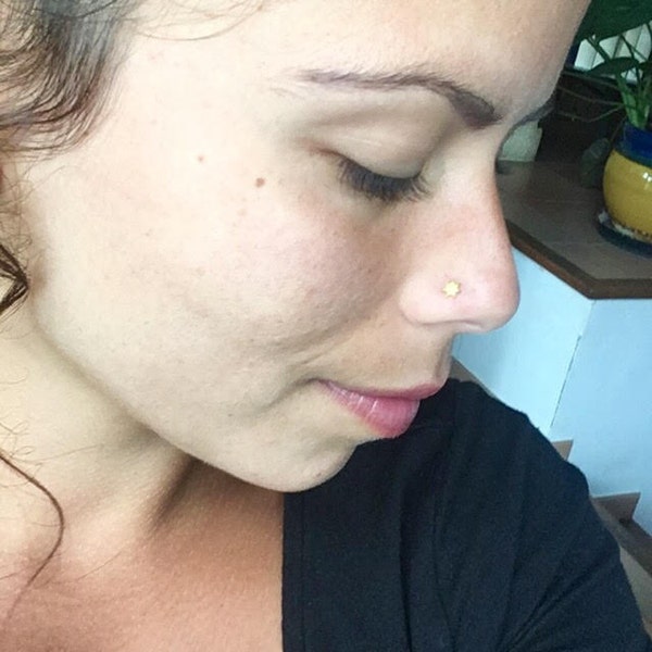 Tiny Gold Nose Stud, Indian Nose Stud, Tribal Nose Stud, Nostril ...