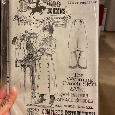 Ladies' Wyoming Ranch Skirt & Vest Sizes XS-3XL Buckaroo Bobbins Sewing ...