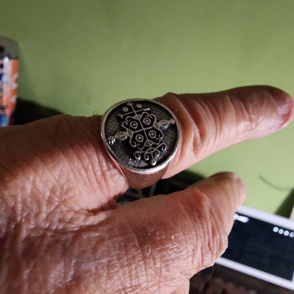 Papa Legba Veve the Guardian of the Crossroads Handmade 3D Ring Solid ...