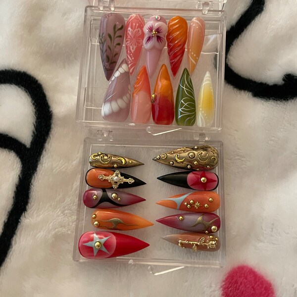 Fairy Tale Flower Long Almond Press on Nails, 3D Fairycore Nails ...