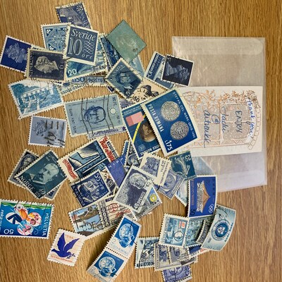 Shades of Blue Vintage Postage Stamps, Lot of 50 Used off Paper ...