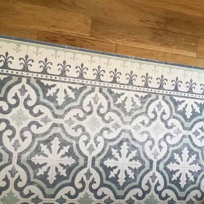 Vinyl Rug Runner With Vintage Tiles and Decorative Frame. Spanish Tiles ...