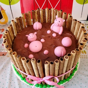 Fondant Pigs Cake Toppers Fondant Pig in Mud Fondant Pig Farm Party ...
