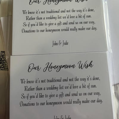 10 X Personalised Gift Poem Cards / Wedding Money Wish Poem / Honeymoon ...