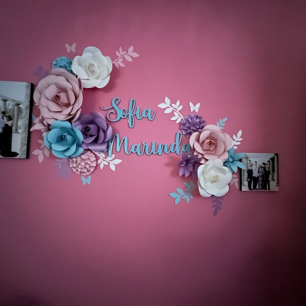 Mauve Paper Flowers Wall Decor, Dusty Rose,blush, White, Green Leaves ...