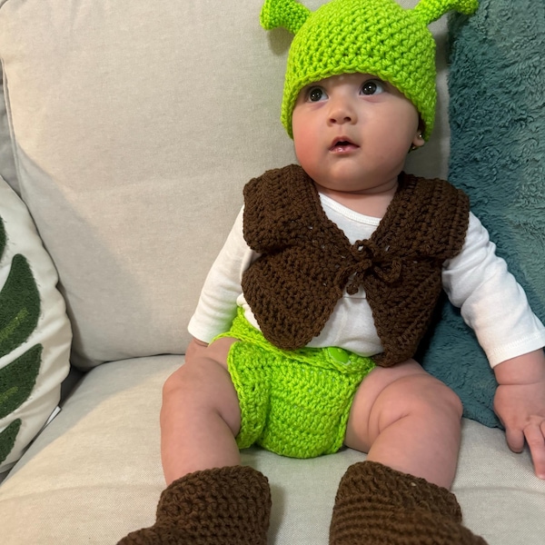 Shrek Inspired Costume Outfit, Baby Shrek Set, Crochet Ogre Toddler ...