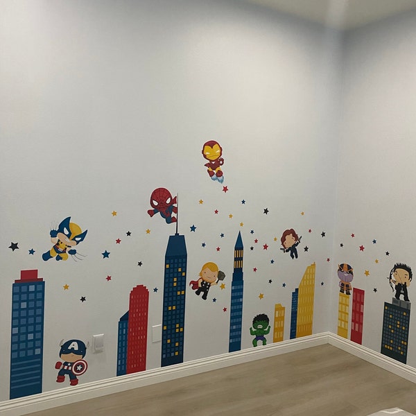 Superhero Wall Decal, Superhero Background, Superhero Fabric, Avengers ...