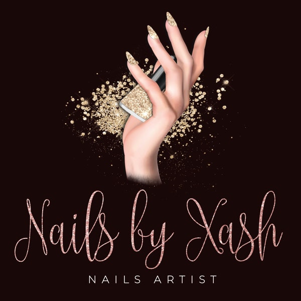 Elegant Nail Artist Logo - Hand With Gold Glitter Nails, Nail Polish ...