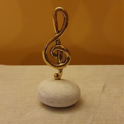 Treble Clef Sculpture, Brass Treble Clef on White Stone, Treble Clef ...