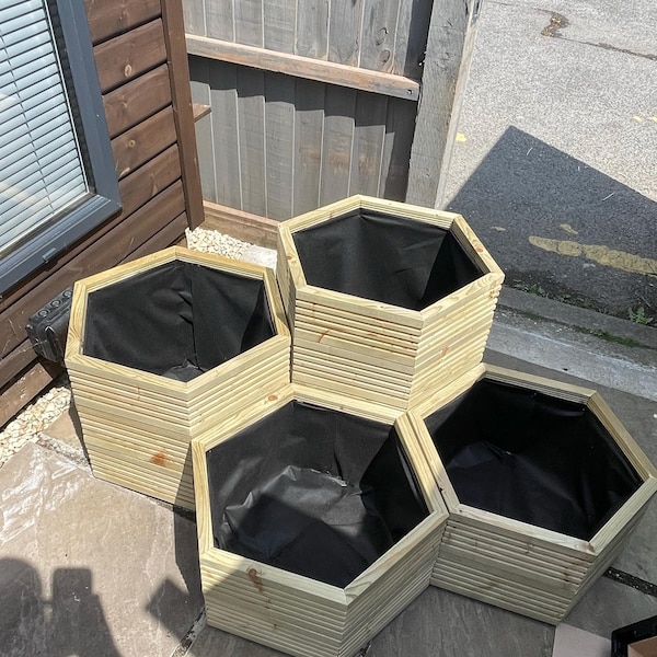 Set of 3 Wooden Hexagonal Planter | Wooden Planter | Outdoor | Set of Planters | Gardening ...