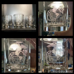 USMC Ranks Bottom Engraved Personalized Whiskey Glass Rocks | Etsy