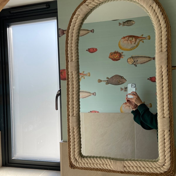EXTRA LARGE | 90cm | 35.4" Nautical Hampton Coastal Round Rope Mirror ...