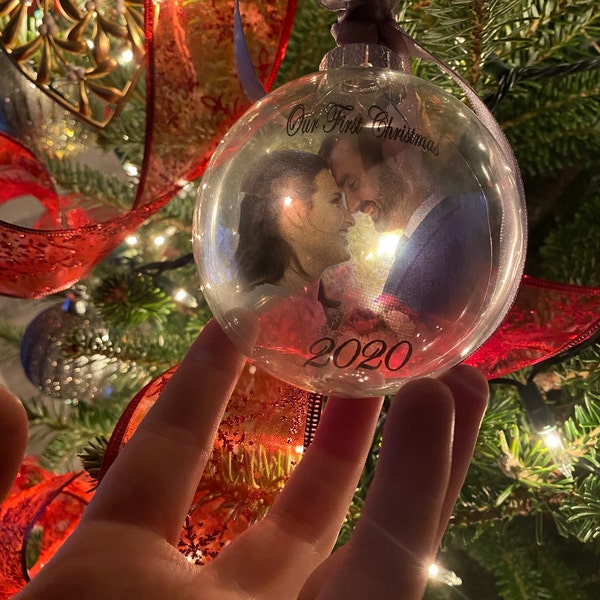 Our First Christmas Photo Ornament Globe, Round Glass Ornament With ...