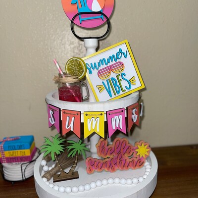 Summer Tiered Tray Set Summer Vibes Tray Decor Set of 6 DIY Summer ...