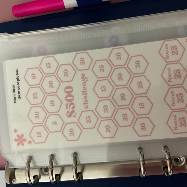 Individual Laminated Pink Savings Challenge | 500, 1000, 5000, 52 Week ...