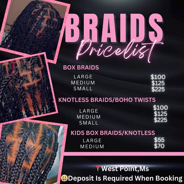 Braids Price List Flyer Templates | Beauty Salon Hair Stylist Pricing ...