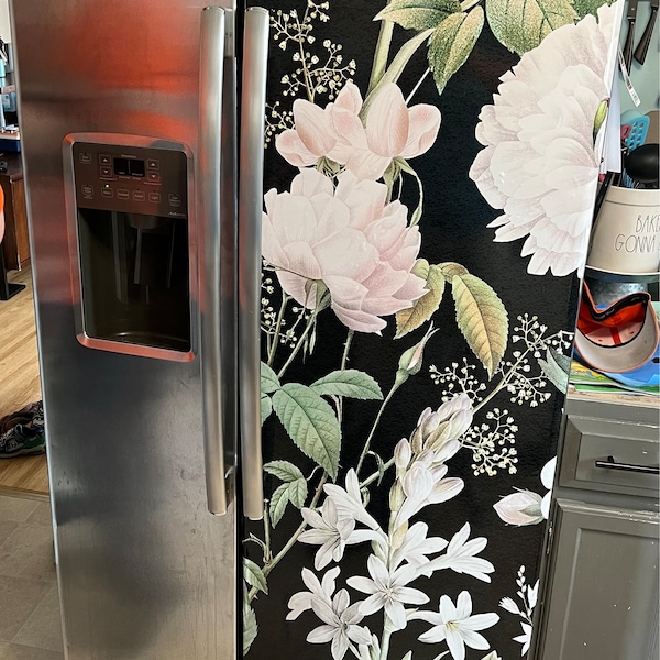 Refrigerator Wrap Vintage Floral, Retro Fridge Wrap Vinyl Side by Side ...