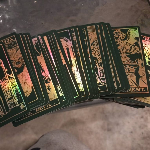 Green Tarot Deck Cards Foil Gold Rainbow, 78 Tarot Cards With Guidebook ...