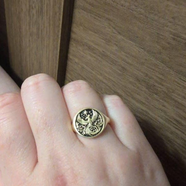 Phoenix Ring, Legendary Rising Signet Ring Women, Mythologic Simurg ...