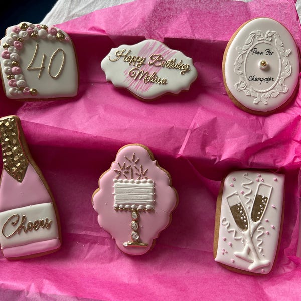 Champagne Birthday Decorated Cookies, Party Favors, Birthday Gift ...