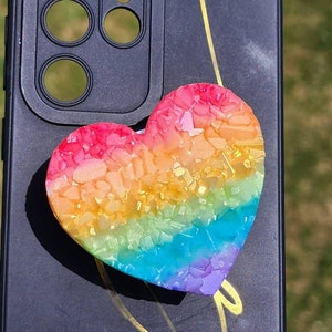 Heart Druzy Popsocket™, Heart Popgrip™, Rainbow Heart Popsocket, Black ...