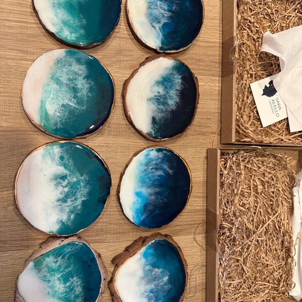 Set 4 Ocean Resin Coaster, Resin Art Ocean Waves, Ocean Coasters Set ...