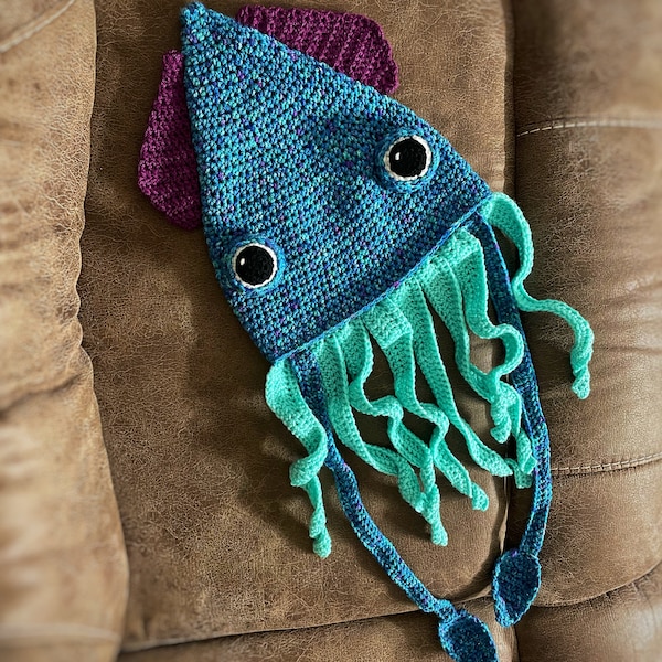 Pattern Only Crochet Squid Hat: Cap Knit Beanie Cartoon Cute Giant ...