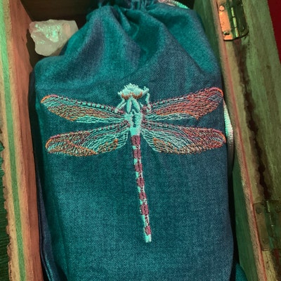 Embroidered Dragonfly Drawstring Bag, Handmade, Silk Lined - Etsy