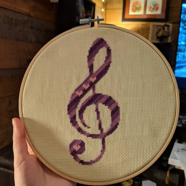 Cross Stitch Pattern G Clef, Treble Clef, Cross Stitch Music, Modern ...