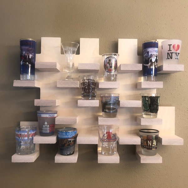 Handcrafted Wooden Wall Mounted Shot Glass Display Case - Bar Shelf - Etsy