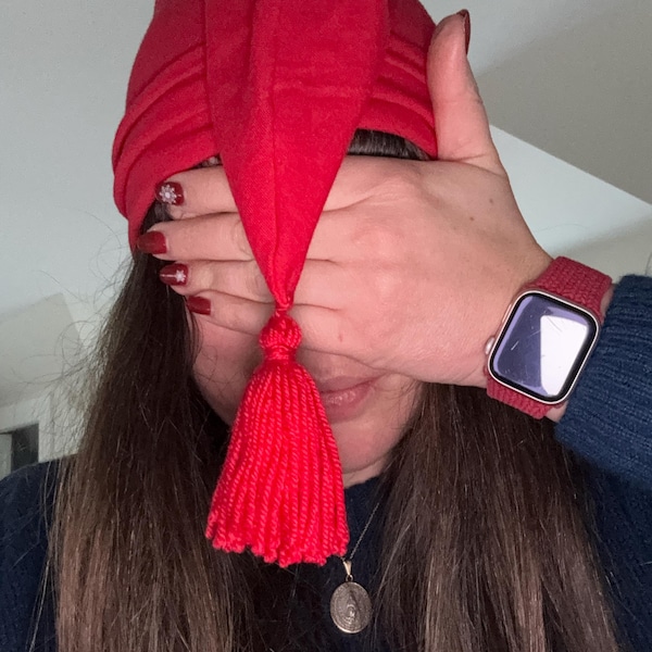 Night Cap Navy Blue Pointed Handmade Nightcap With Pompom Cotton Adult ...