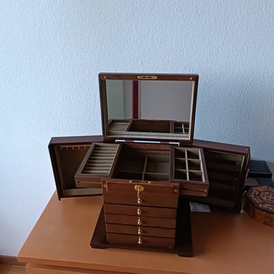 Jewelry Organizer,large Jewelry Box,6-tier Wooden Jewelry Box With Lock ...