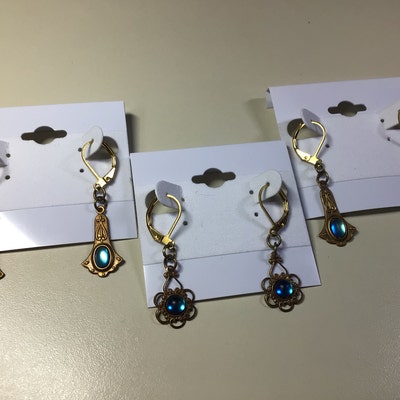 Peony Filigree With Matte Helio Blue Chatons Brass Ox Drops 4 Pcs - Etsy