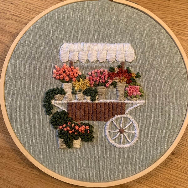 PDF Pattern - 7" Flower Cart - Step by Step Beginner Embroidery Pattern ...