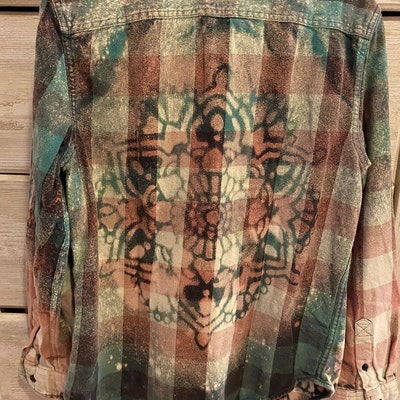 Bleached Heart Flannel Shirt for Valentine's Day Upcycled Flannel Boho ...