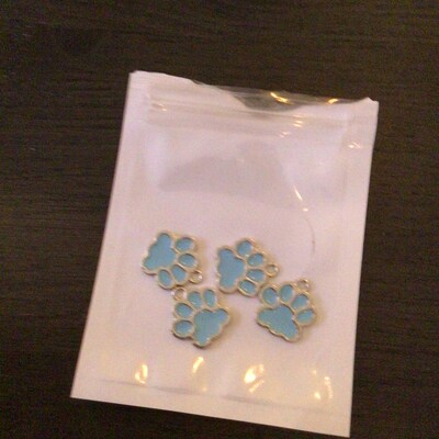 Pastel Blue Paw Print Enamel Charms Silver Plated...lot of Five ...
