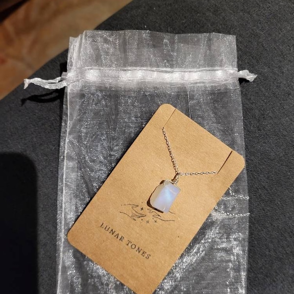 Genuine Moonstone Crescent Moon Crystal Necklace Wire Wrapped in Silver ...