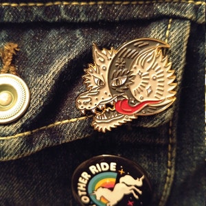Night Wolf Enamel Pin, Enamel Pin, Enamel Pin Wolf, Lapel Pin, Moon ...