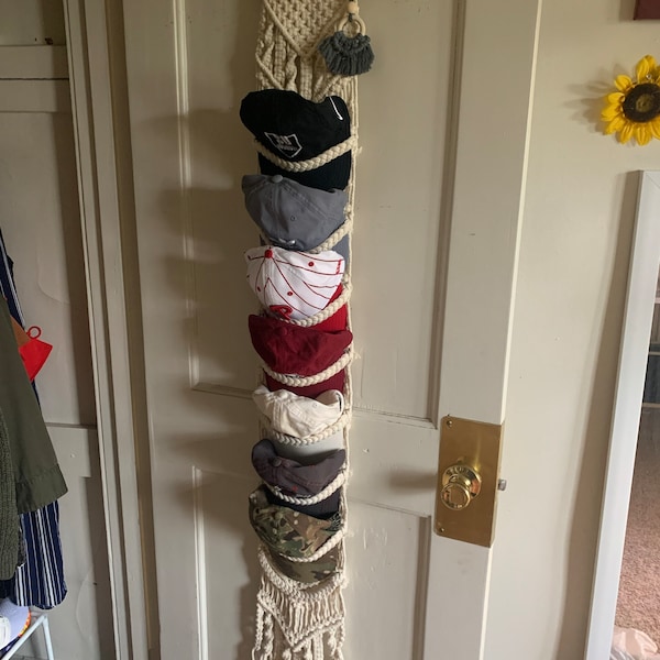 Macrame Baseball Cap Hanger Wall Mounted Hat Display Rack Handmade ...