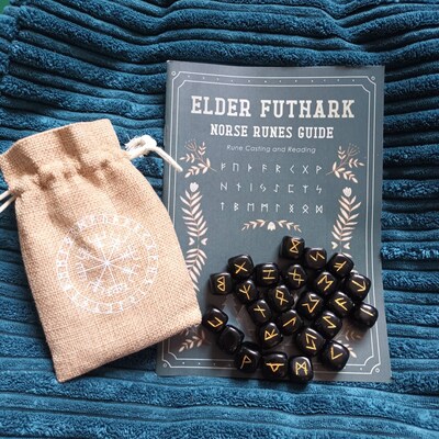 Rune Stones Gift Set Includes 21 Page Guide Book and Free Satin Lined ...
