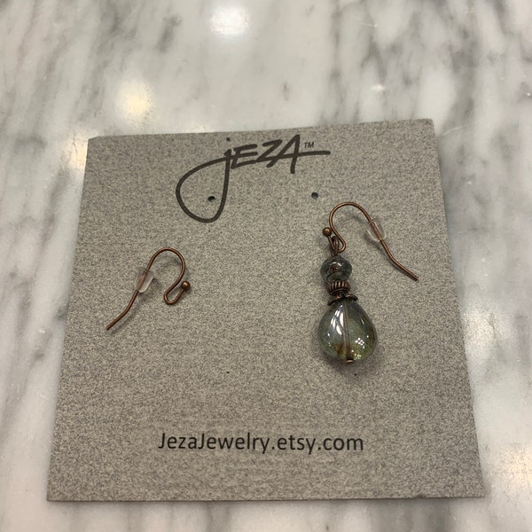 Earthy Green Teardrop Earrings - Rustic Woodland Czech Glass Beads ...