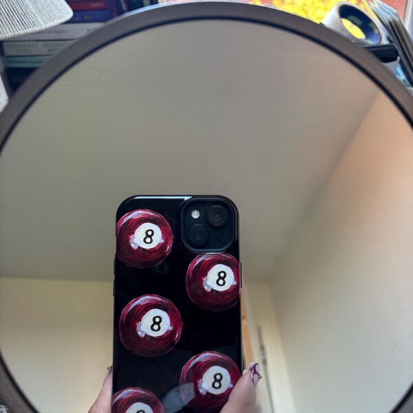 Red Eight Ball Hand Painted Tough Phone Case | iPhone 16/15/14/13/12/11 ...