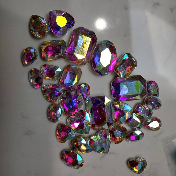30 Pieces Assorted Shapes and Sizes Glass Point Back Gems Jewels ...