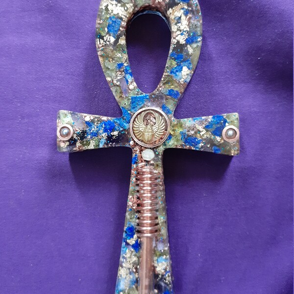 Orgone Holographic Ankh With Lapis Lazuli, Shungite, Rhodizite, Peridot ...